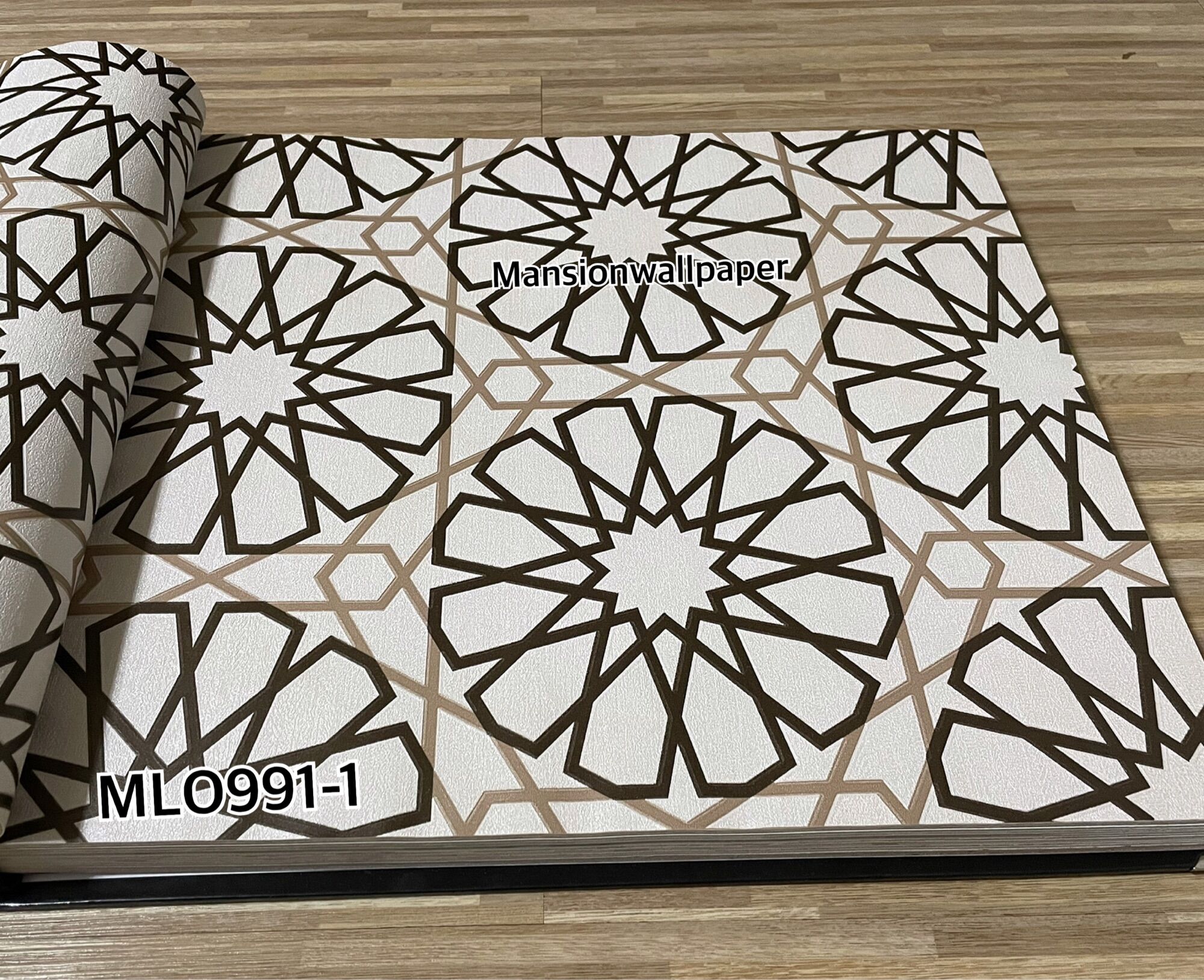 Wallpaper Dinding Premium Bunga Geometri Arabic Style Abu Coklat Gold ...