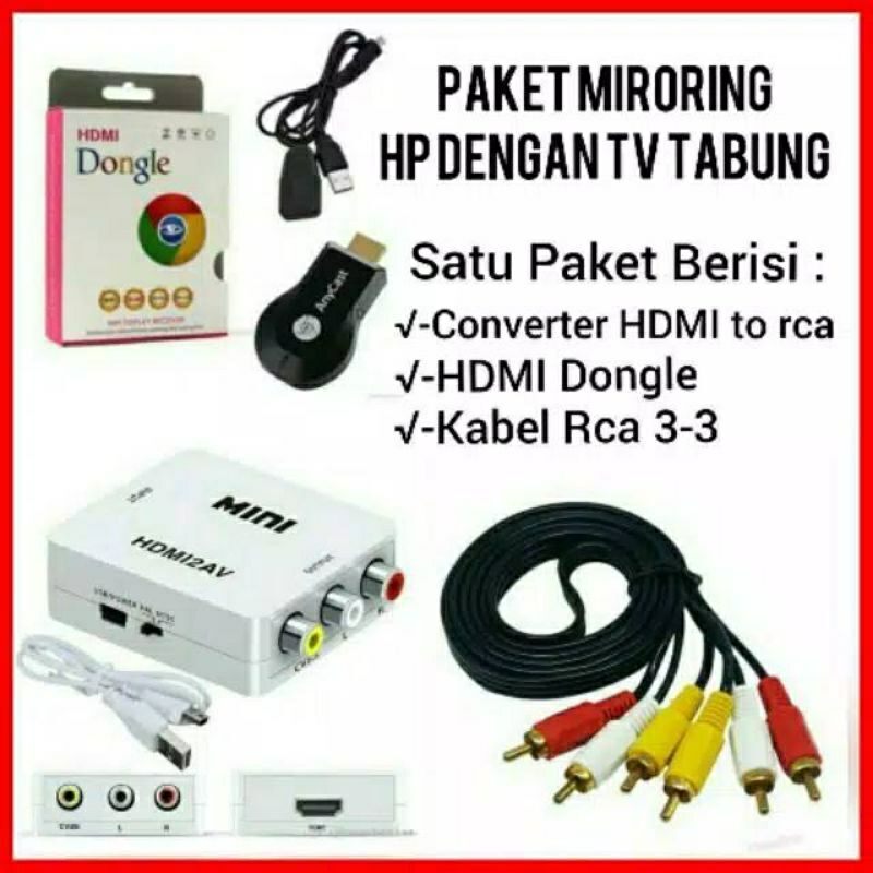 paket Alat Penghubung Hp ke Tv Tabung Anycast HDMI to Kabel RCA Paket ...