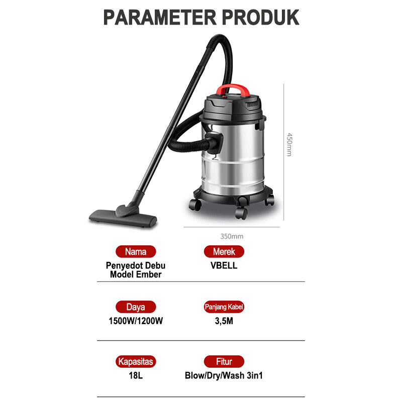 18 liter 3in1 Vakum Vacum cleaner / Debu Basah Kering Vacum Penyedot ...