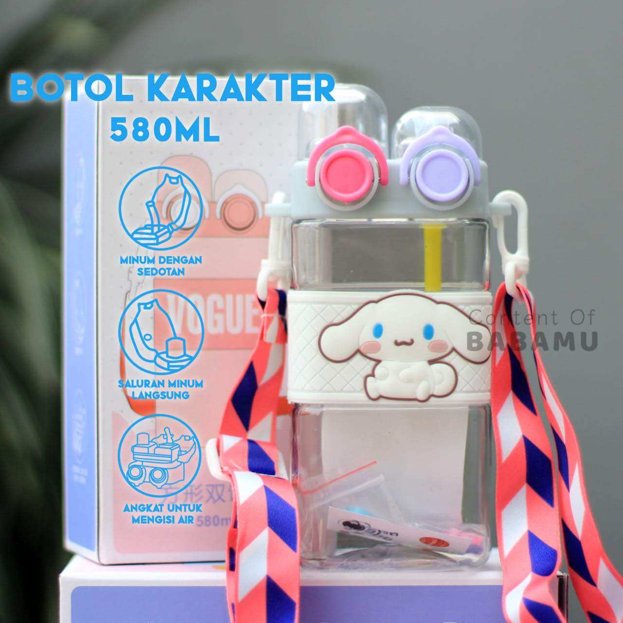 BOTOL MINUM DUAL FUNGSI TRITAN KARAKTER MELODY CINNAMOROLL KUROMI POMPOMPURIN 520ML | Lazada ...