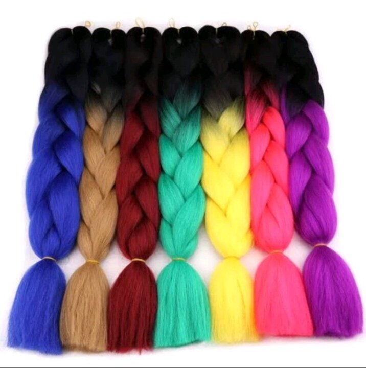 Rambut extension sintesis | rambut sambung kepang | ombre 2 warna bahan ...