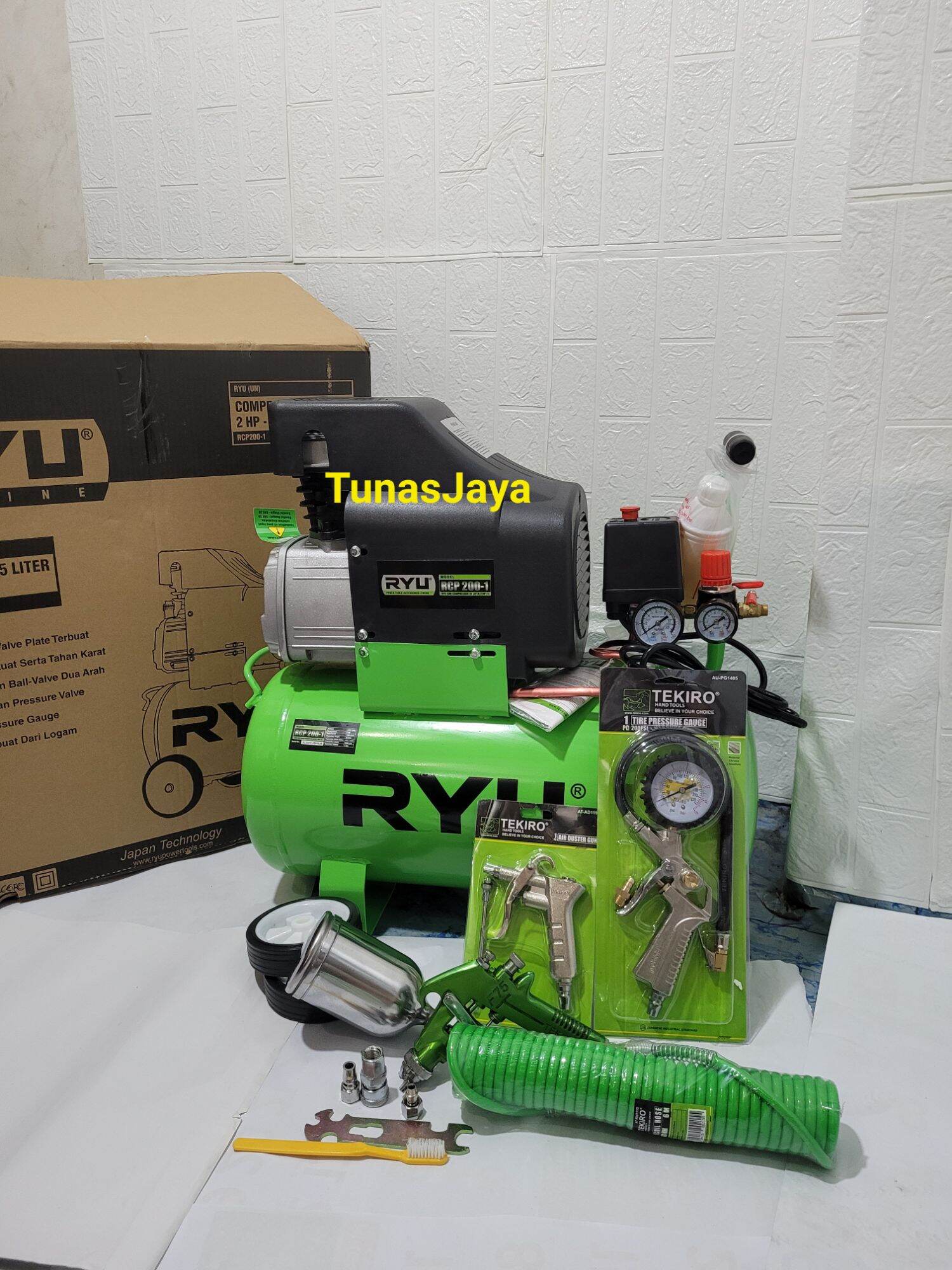 Paket Komplit Pengecatan Tambal Ban Kompresor RYU TEKIRO 2HP RCP200-1(Selang 6Meter) | Lazada ...