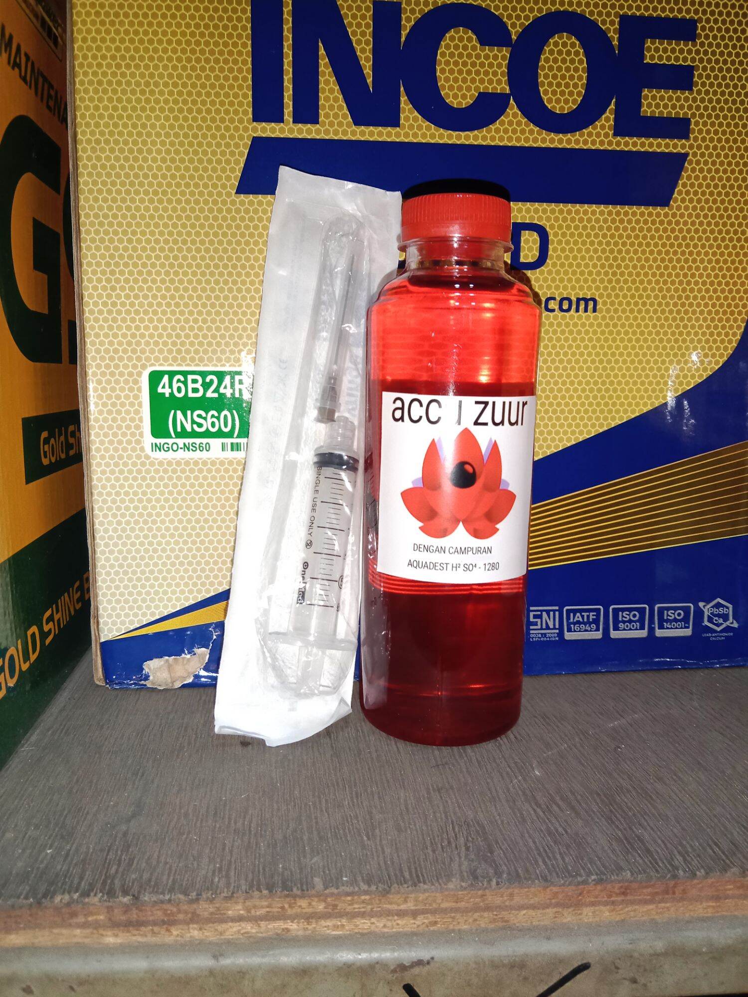Air aki kering motor (250ml Accu zuur merah bonus suntikan+jarum ...