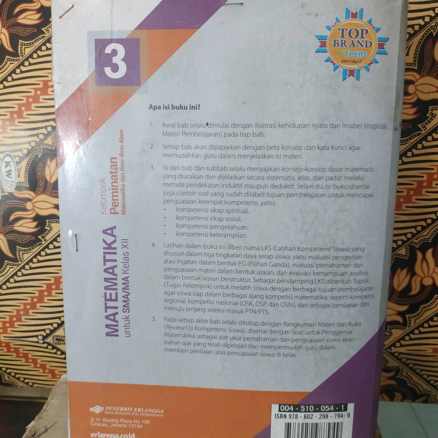 buku matematika kelas 12 Erlangga Sukino program peminatan | Lazada ...