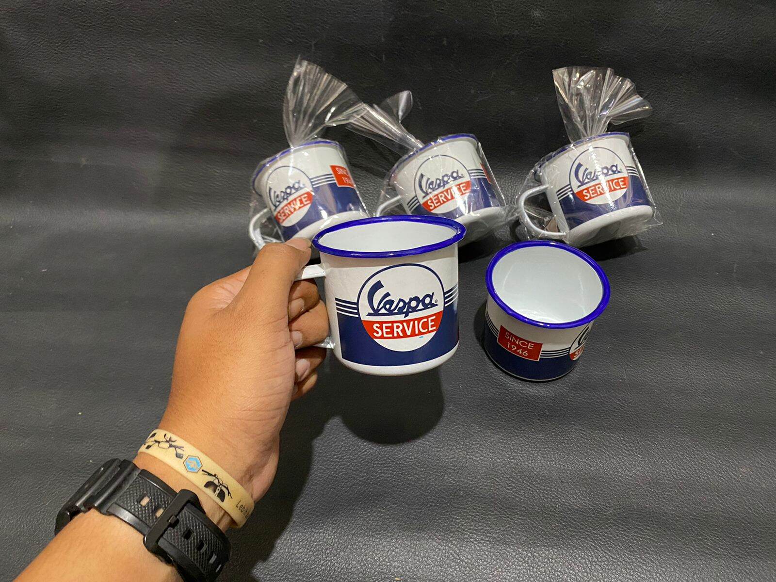 gelas cangkir cuntang mug kaleng enamel vespa service diameter 7cm ...