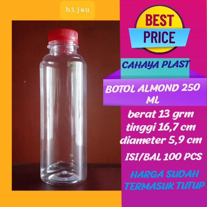Botol Almond 250Ml-Botol Plastik 250Ml-Per 100 50 30 Pcs Free Kardus ...