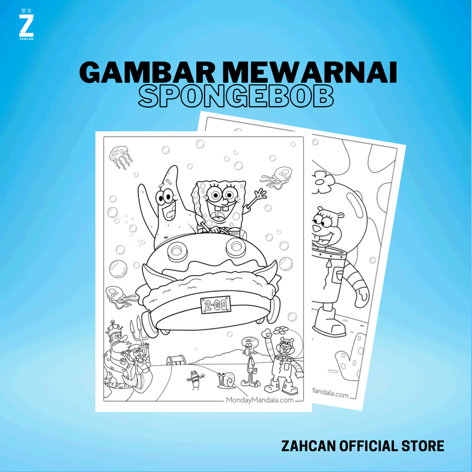 isi 10 lembar Kertas Gambar Mewarnai A4 Spongebob / Coloring / Sketsa ...