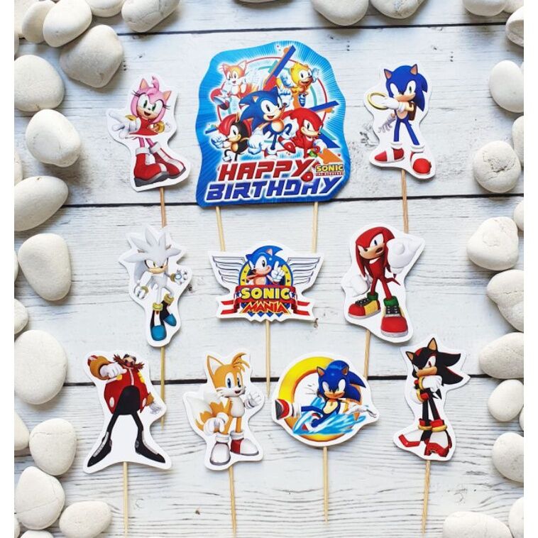 satu set hiasan kue ulang tahun cake topper karakter super sonic SONIC ...