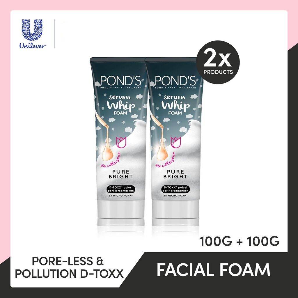 Ponds Serum Whip Facial Foam Pure Bright 100ml Twinpack 2 Pcs | Lazada ...