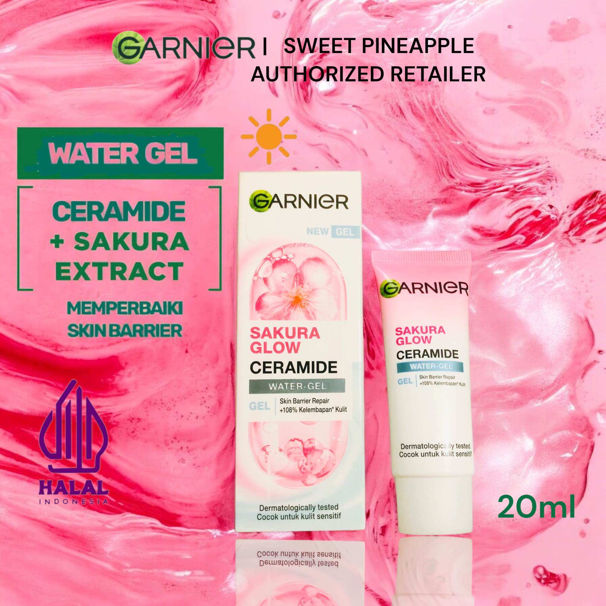 Garnier Sakura Glow CERAMIDE WATER GEL MOISTURIZER 20ml | Lazada Indonesia