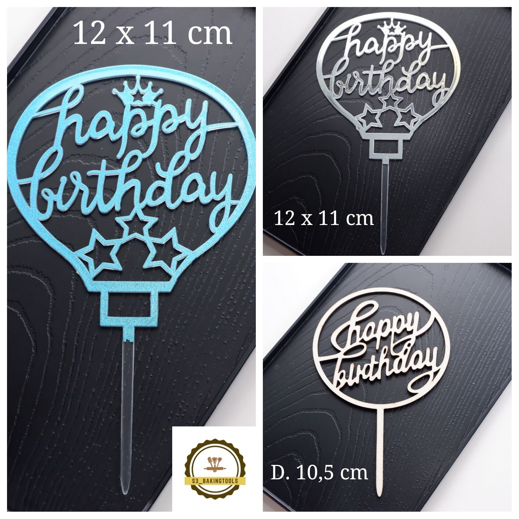Cake topper happy birthday balon udara plastik dan kayu harga satuan ...