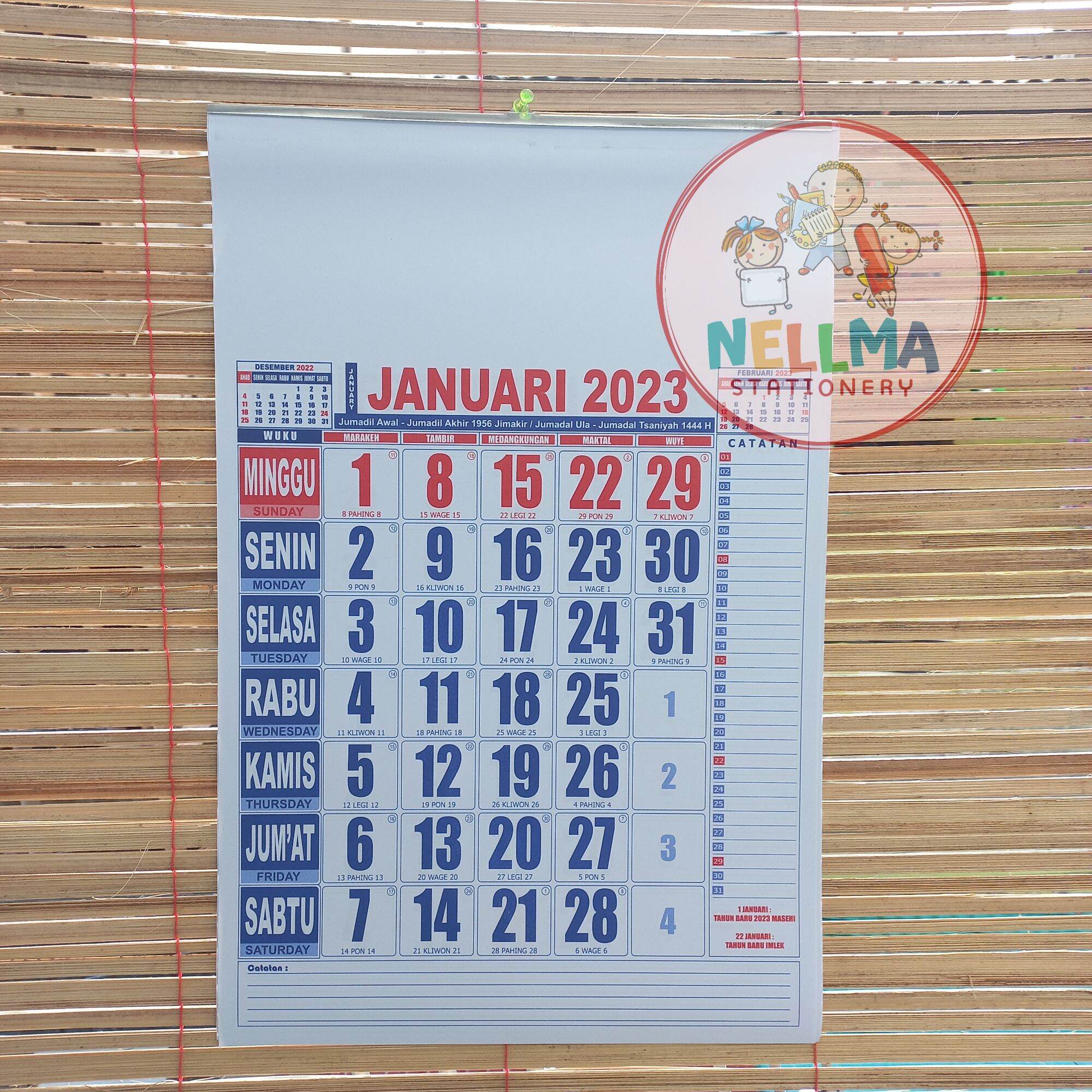 Kalender Kerja ANGKA BIRU 2023 kalender Tahun 2023 kalender dinding ...