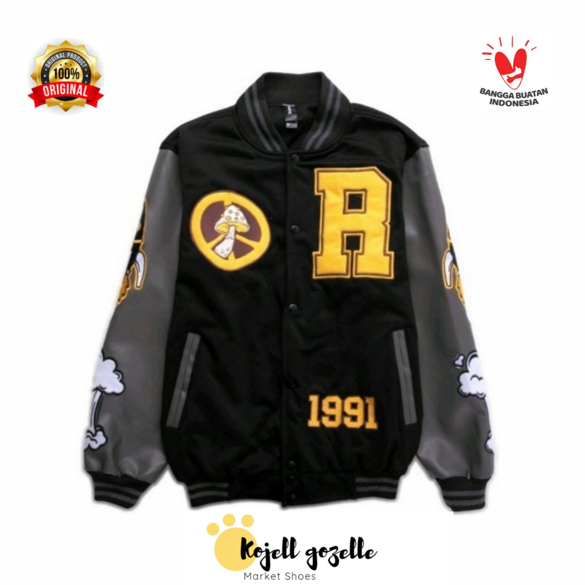 Roughneck Varsity Jacket Black / Army | Lazada Indonesia