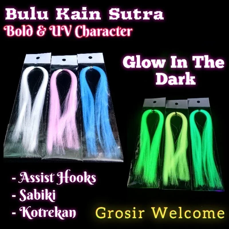 Bulu Kain Sutra Halus Glow in the Dark Untuk Assist Hook Pancing sabiki ...