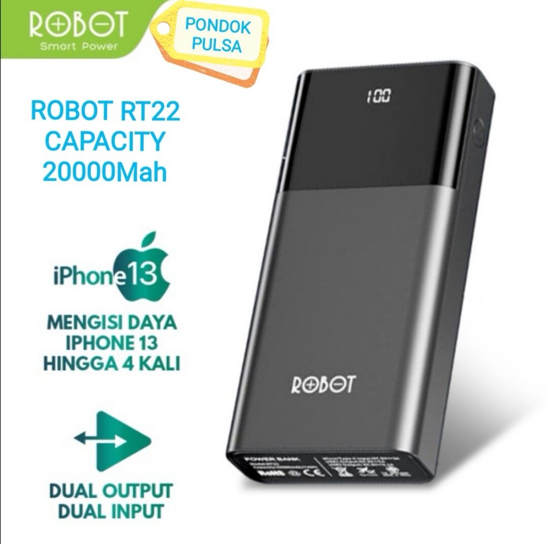 Power Bank ROBOT RT22 20000Mah Dual Port Input & Output LED Display ...
