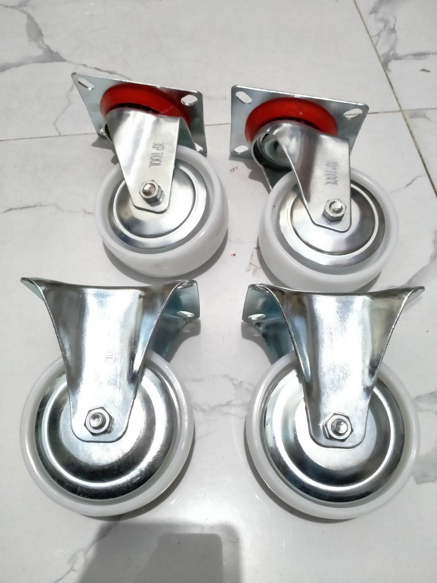 roda roly 1set 4 inchi PVC (4pcs hidup mati) roda gerobak troly roda ...