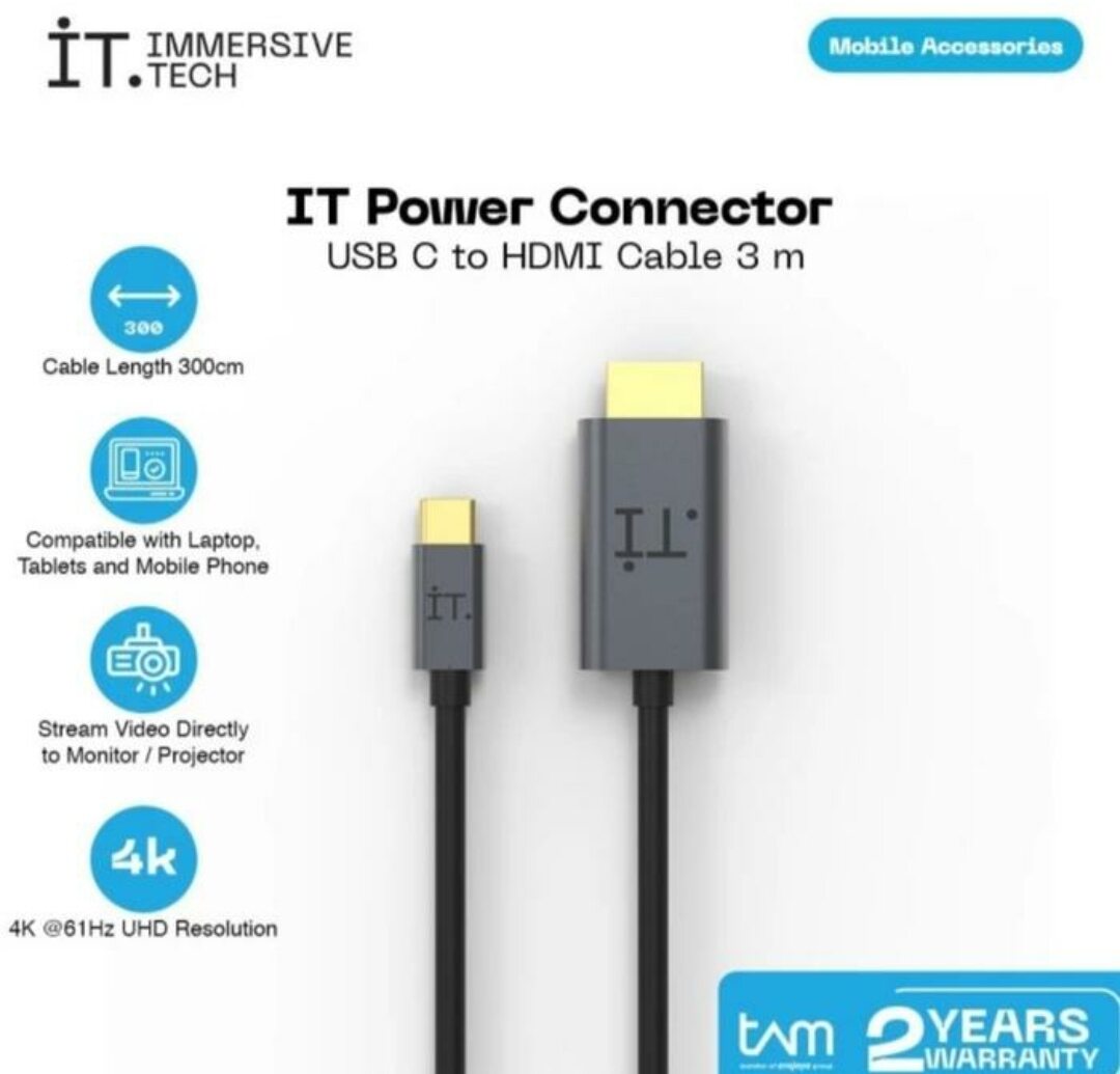 IT Power Connector USB C to HDMI cable kabel monitor projector 3m ...
