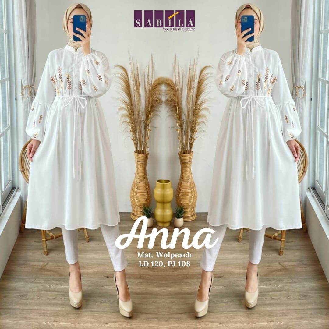 Anna Jumbo Tunic Berlabel Sabila. Tunik Panjang Putih Mewah Long Tunic ...