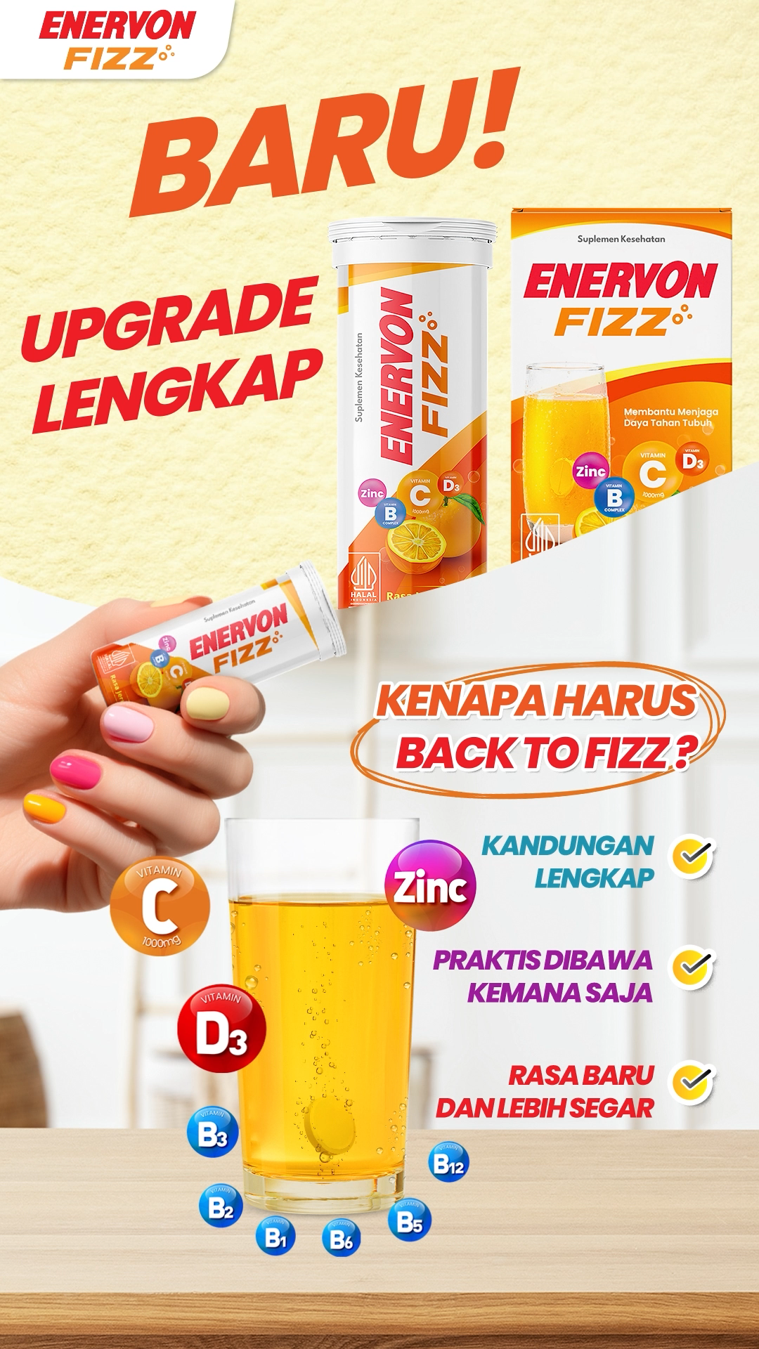 [BARU] Enervon Fizz Tablet Effervescent (1 Tube x 8 Tablet) - Suplemen ...