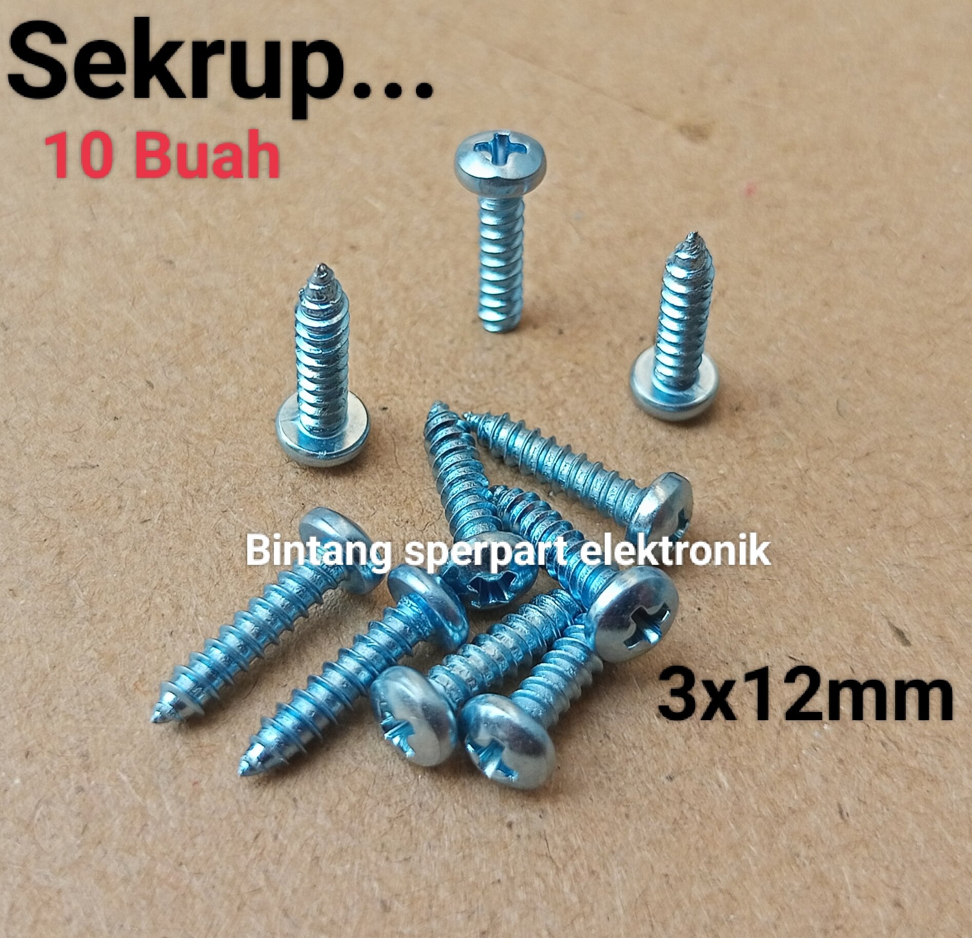 (10 BUAH) SEKRUP 3mm BAUT SEKRUP 3X12mm UJUNG TAJAM BAUT SEKRUP ...