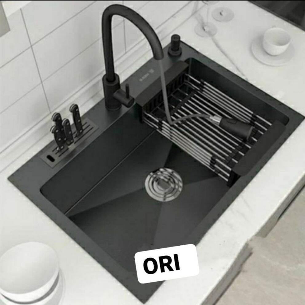 Kitchen sink 6045 black Lengkap+kran tarik model BOLZANO/Tempat cuci ...