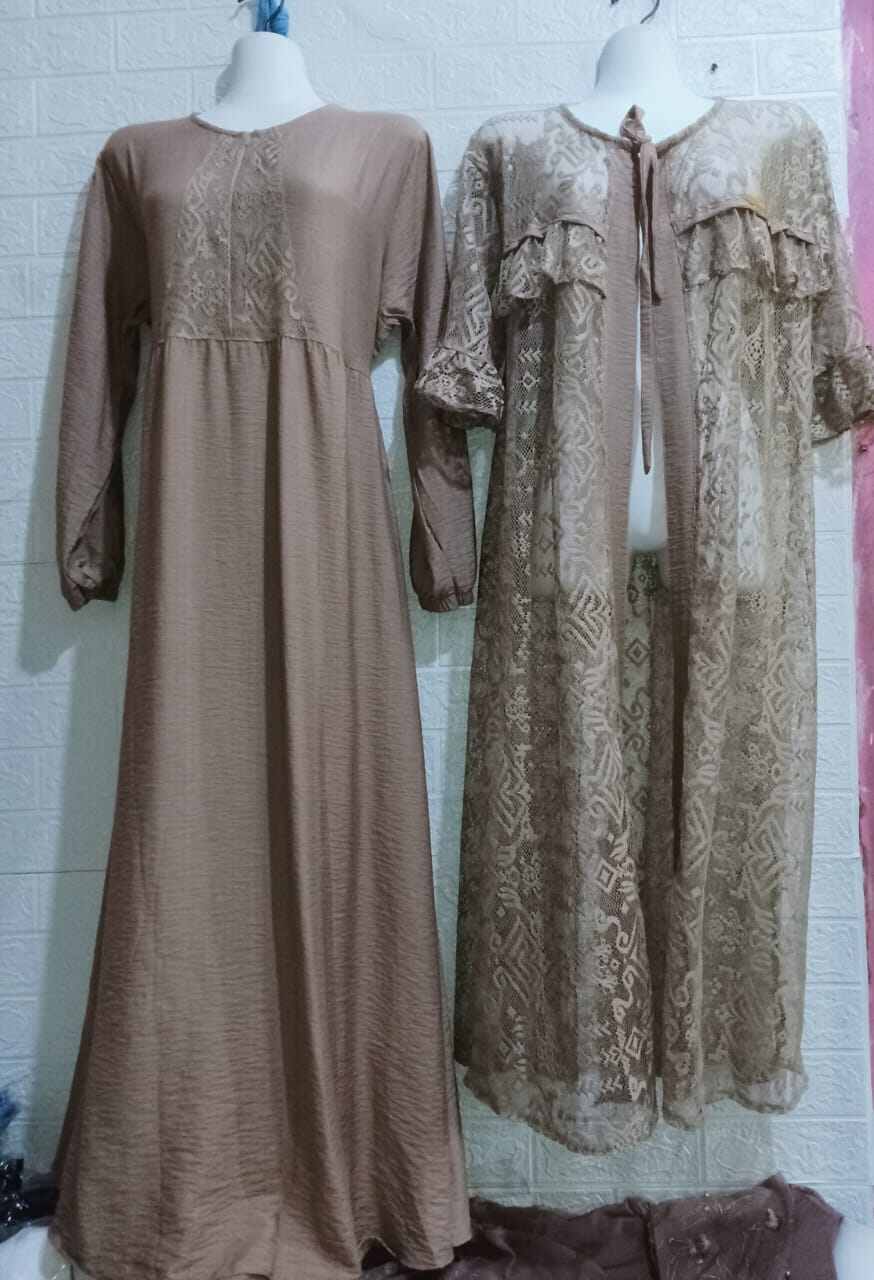 gamis masa kini 2024 2in1 matt burkat combinasi linen | Lazada Indonesia
