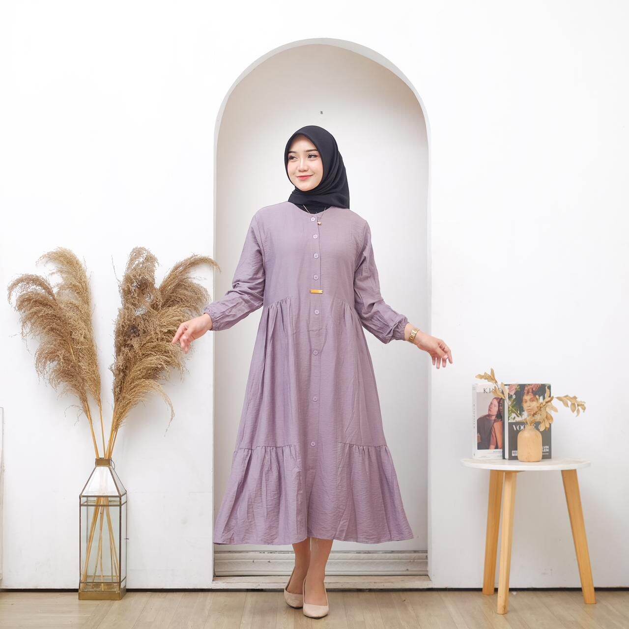 MIDI DRESS MUSLIM BAHAN POLO LINEN TERBARU 2023 GAMIS MIDI KEKINIAN ...