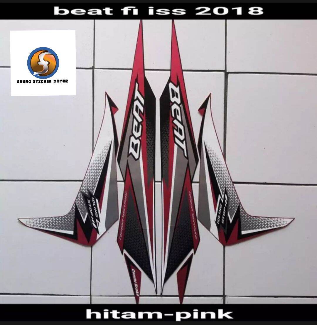STICKER STRIPING LIS LES BODY MOTOR HONDA BEAT FI 2018 ISS HITAM PINK ...