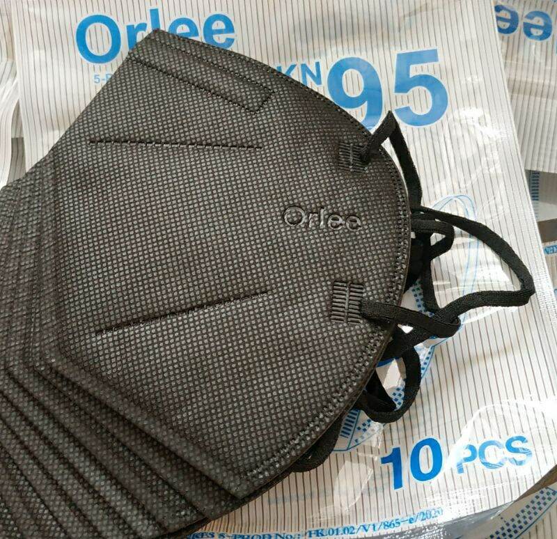 Masker Orlee KN95 5ply earloop cantolan telinga warna hitam dan putih ...