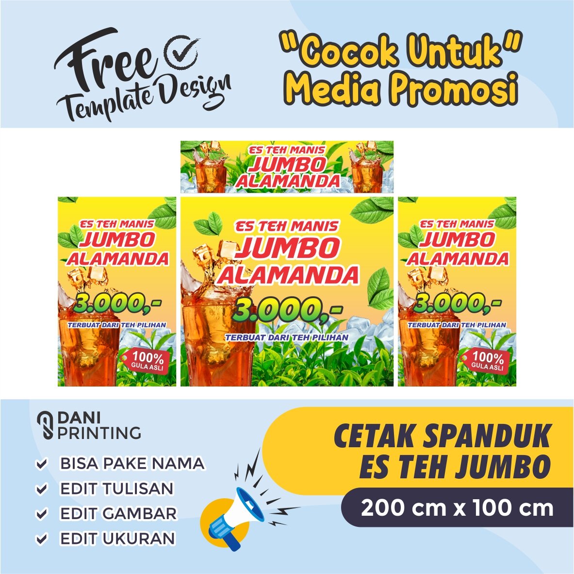 Banner Spanduk BOOTH ES TEH JUMBO 4 BAGIAN 200 cm X 100 cm BISA DI EDIT ...