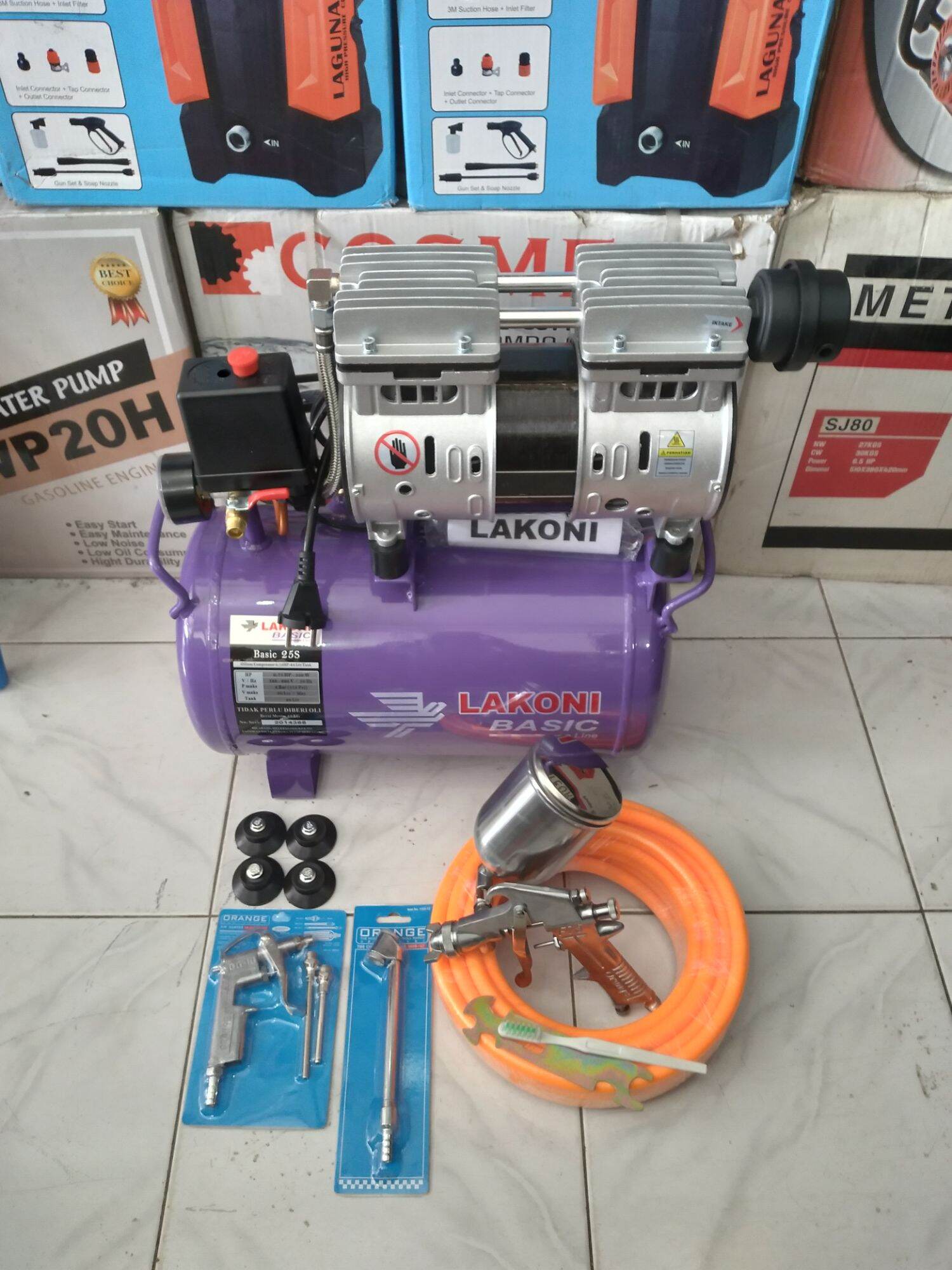 Paket Kompresor LAKONI Basic 25s + Selang 10m + Pentil Panjang + Air ...