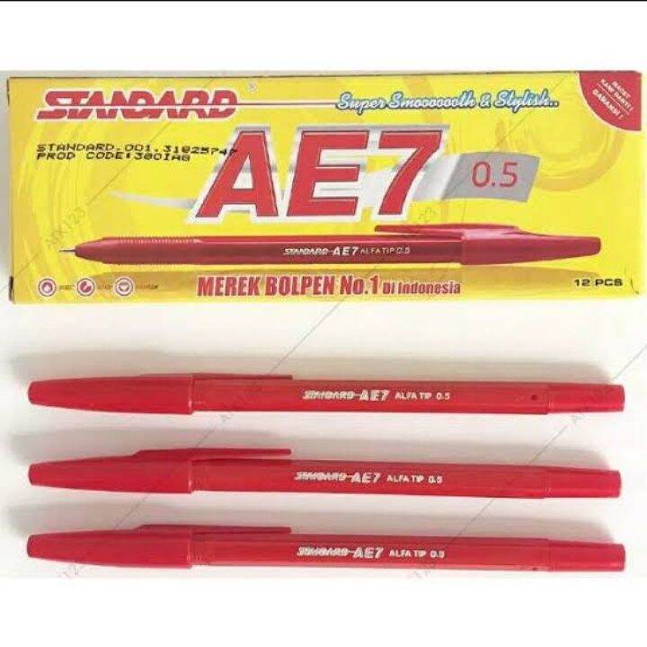pulpen pena murah meriah merk standard AE7 warna merah isi 12 pcs ...