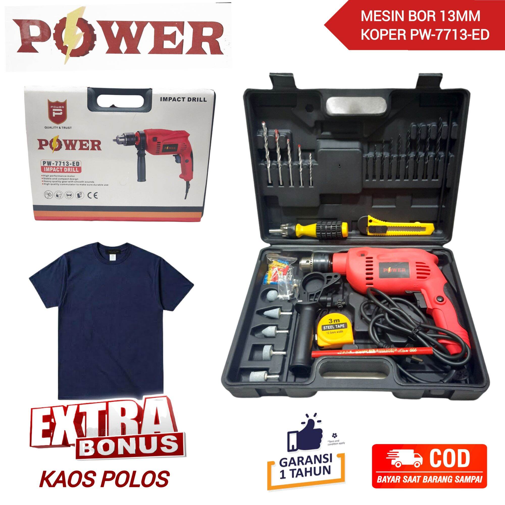 Mesin Bor Set Koper 10mm POWER PW 6012 RE Bor Tangan Listrik Putaran ...