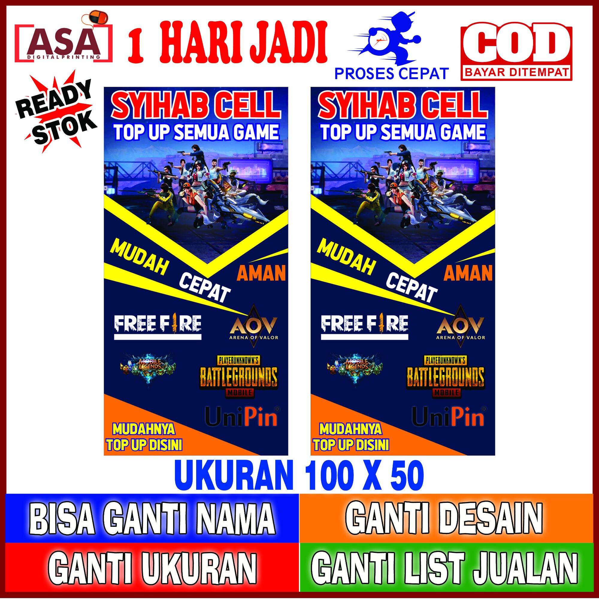 SPANDUK TOP UP GAME, BANNER TOP UP GAME, UKURAN 100 X 50 BISA GANTI ...