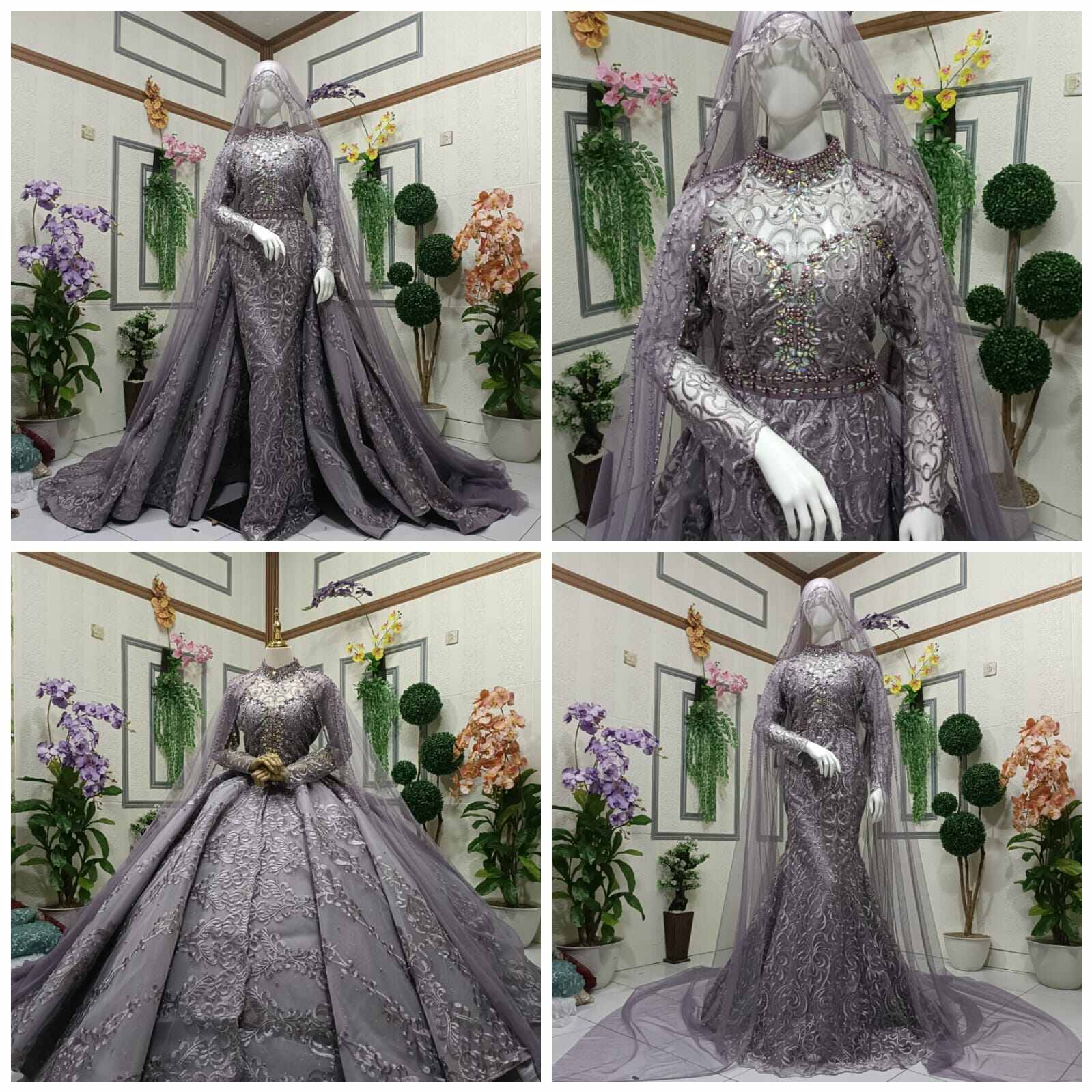 Gaun pengantin model 3 in 1 sudah full mutiara tanpa payet warna taro ...