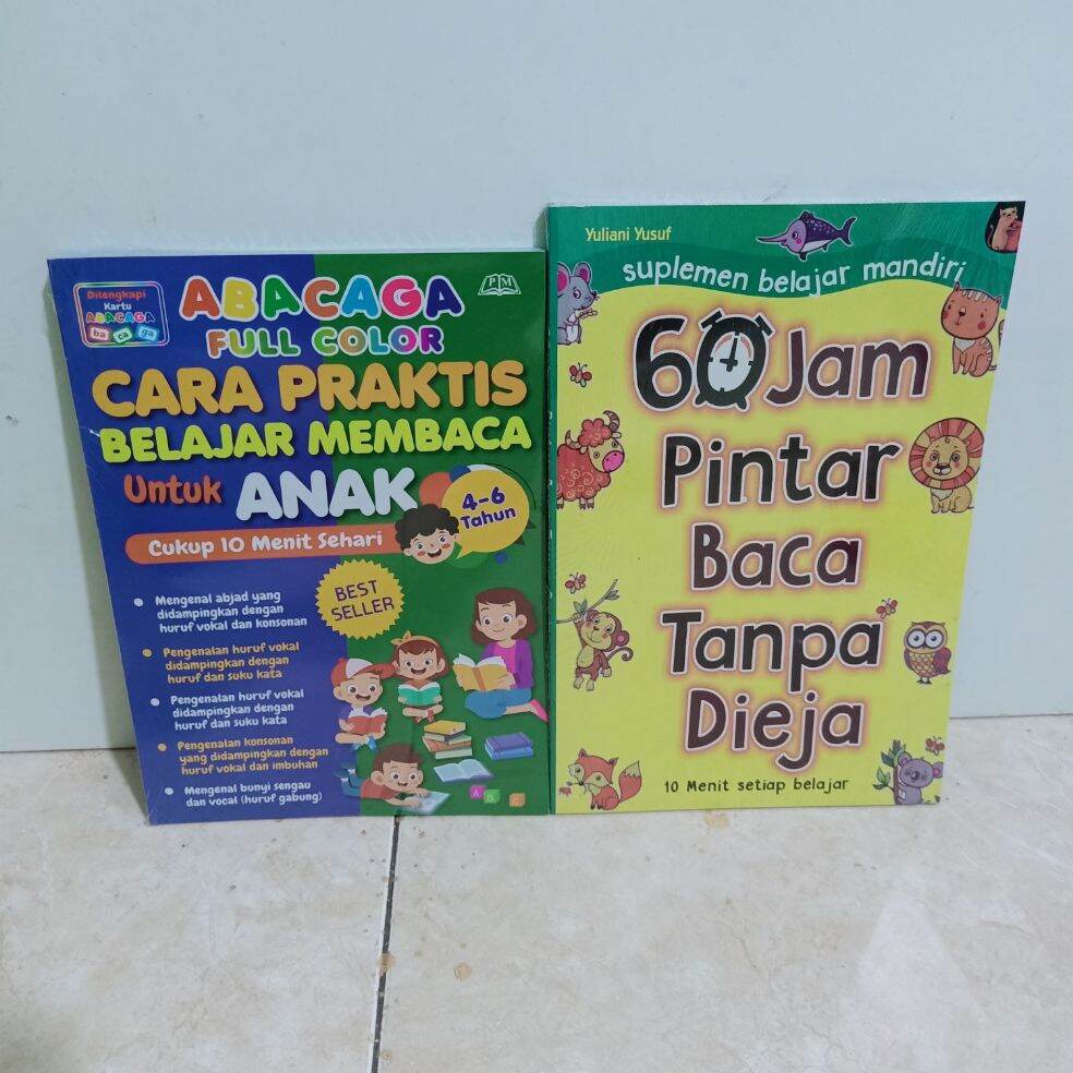 PAKET 2 BUKU ABACAGA FULL COLOUR - 60 JAM PINTAR BACA TANPA DIEJA ...