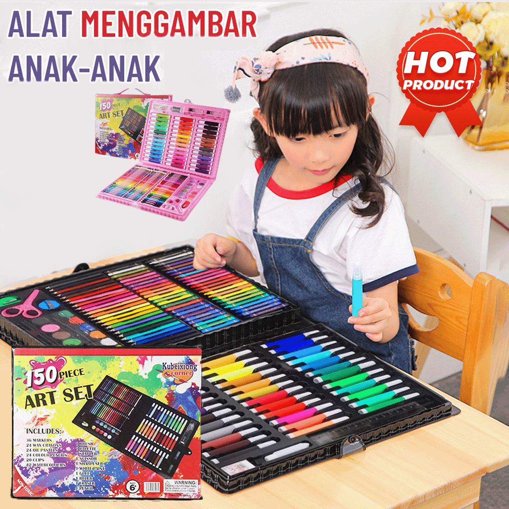 Perlengkapan Menggambar Krayon Anak Set Koper 150 in 1 Crayon Full Alat ...