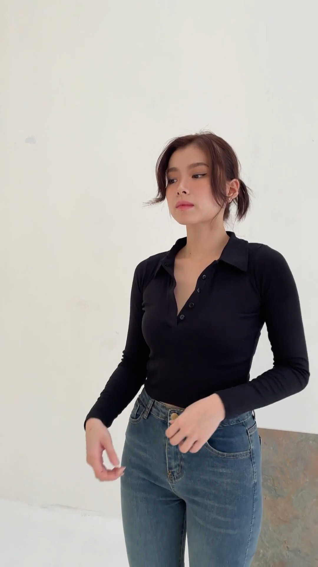 Lotus Clothing Jennie Top Atasan Knit Kerah V Neck Long Sleeve Baju ...