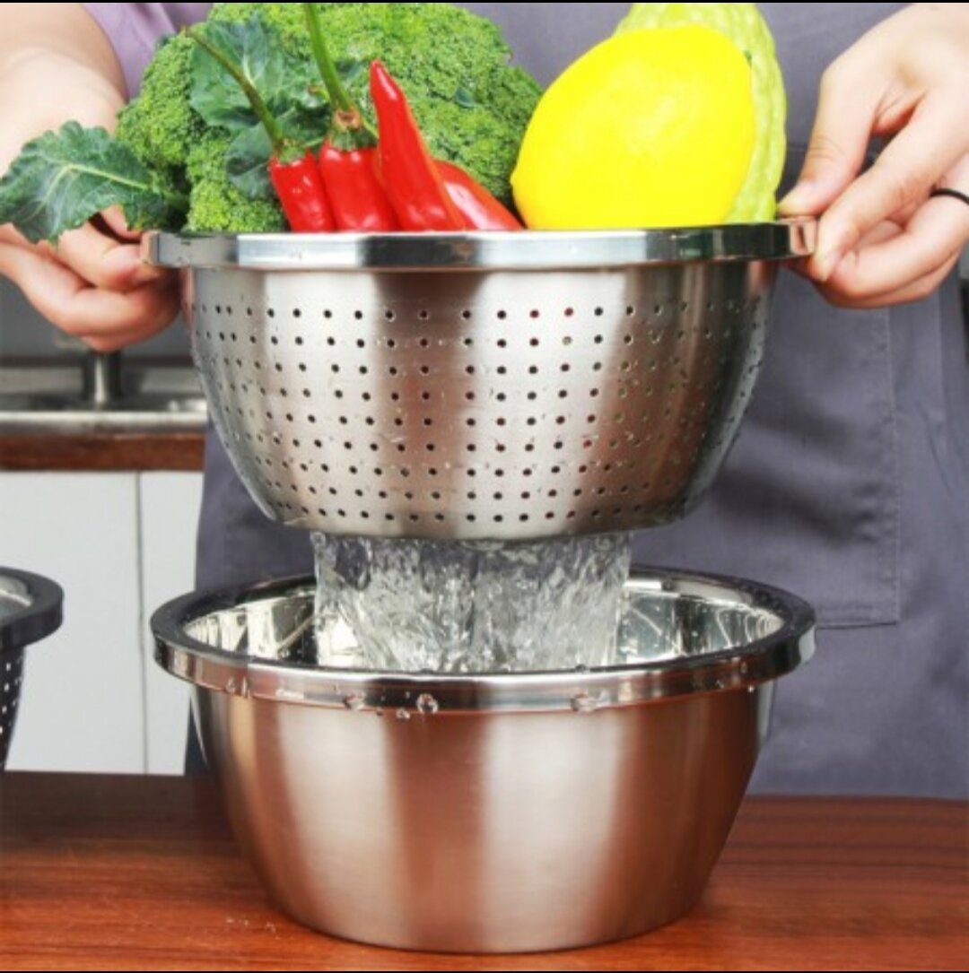baskom bolong stainless steel 24cm/saringan untuk mencuci buah,sayuran ...