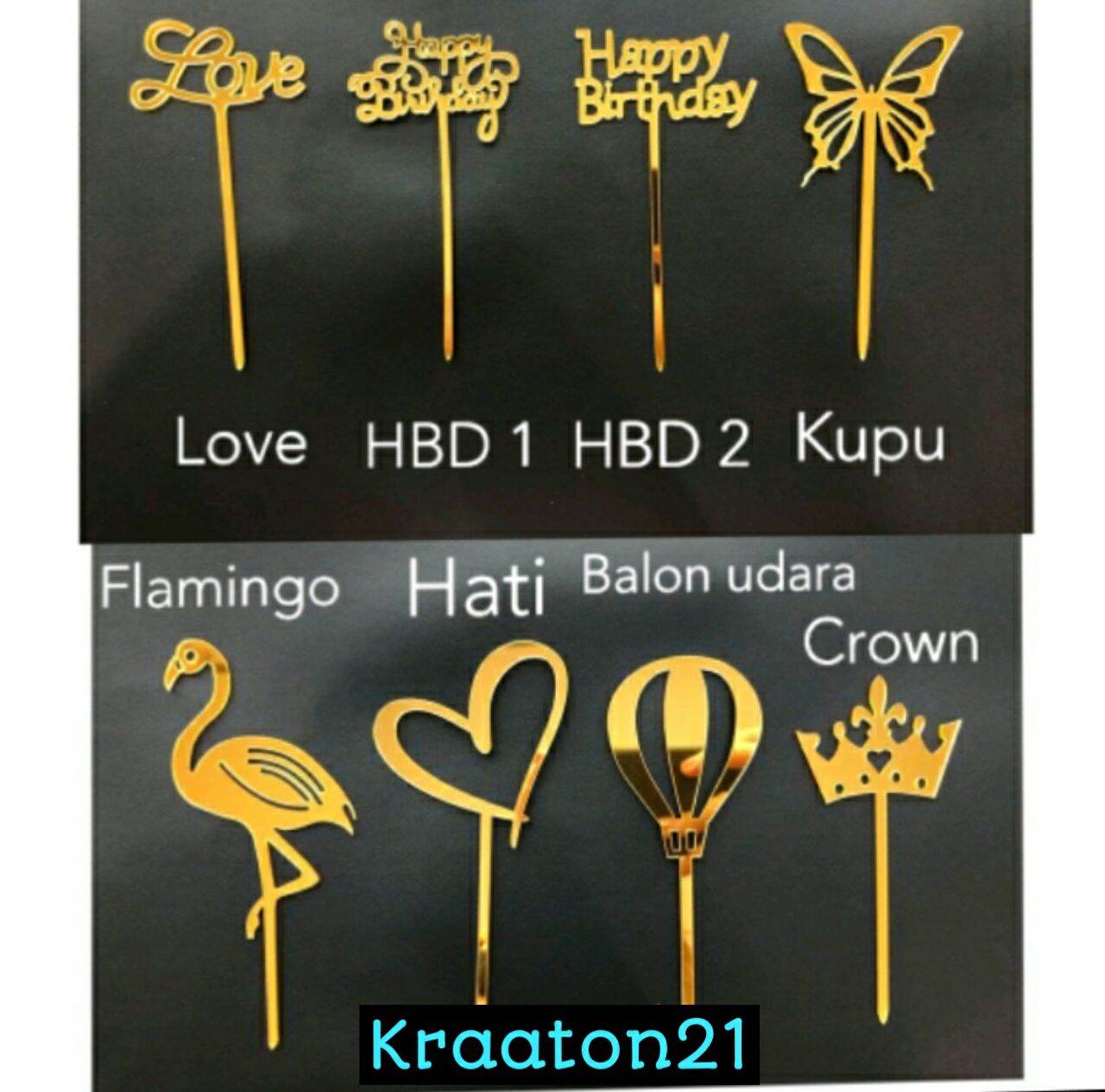 topper kue akrilik emas / topper godl / topper happy birthday / topper ...