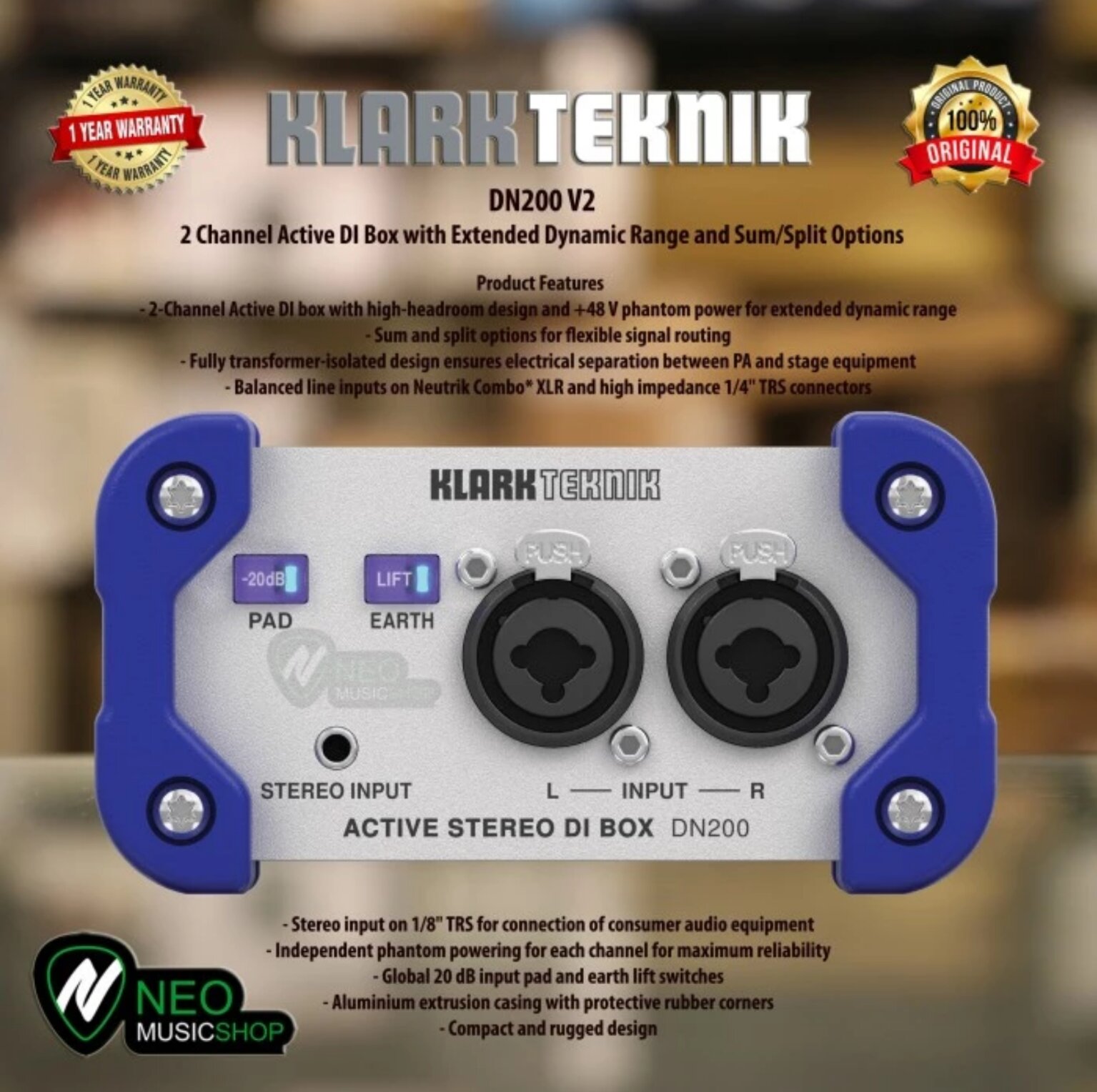 KLARK TEKNIK DN200 V2 2 Channel Active DI Box with Extended Dynamic ...