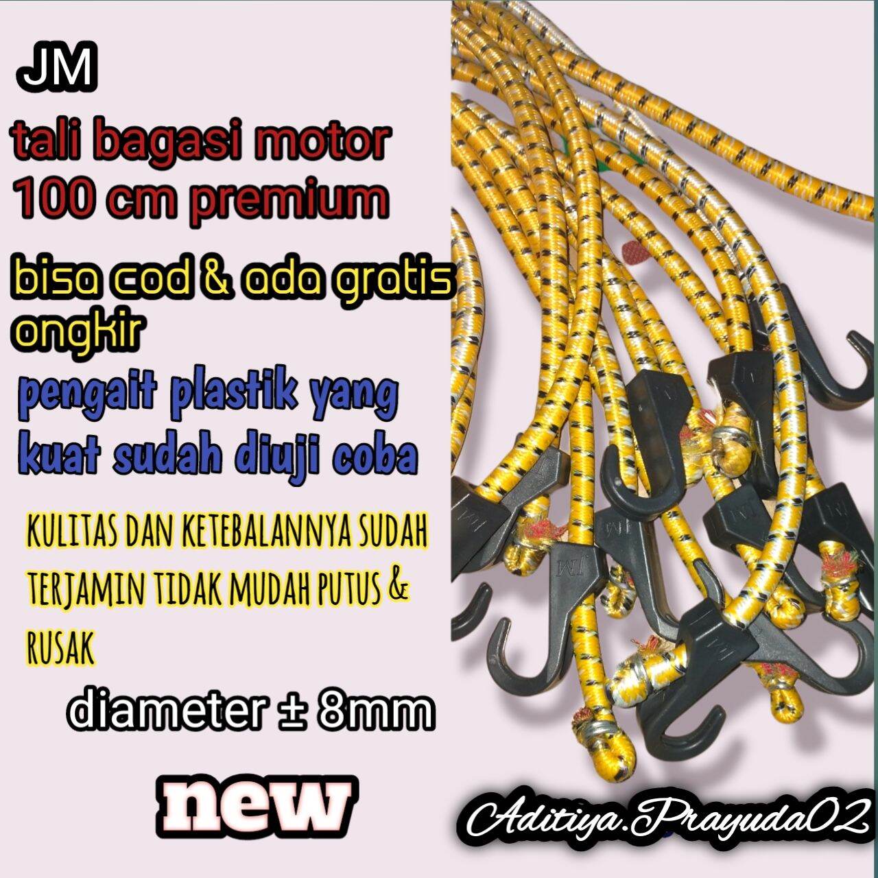 tali bagasi motor 100 cm// tali pengikat barang termurah // tali karet ...