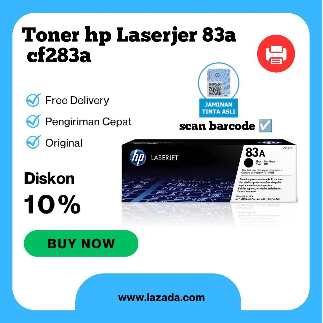 Toner HP Laserjet 83a cf283a black original scan barcode | Lazada Indonesia