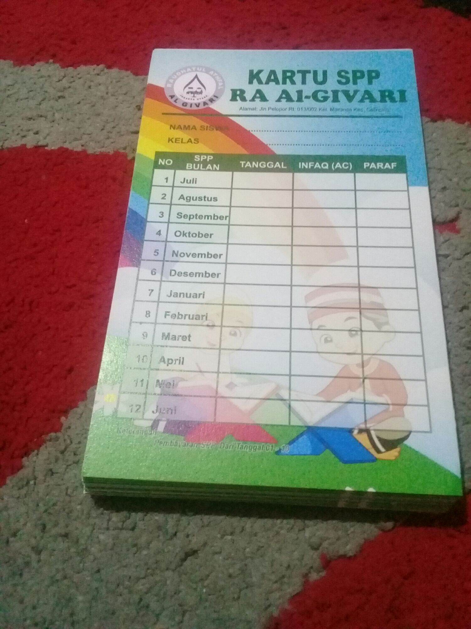 KARTU SPP/INFAQ/IURAN, TK/PAUD NAMA, ALAMAT DAN LOGO BISA DIUBAH SESUAI ...