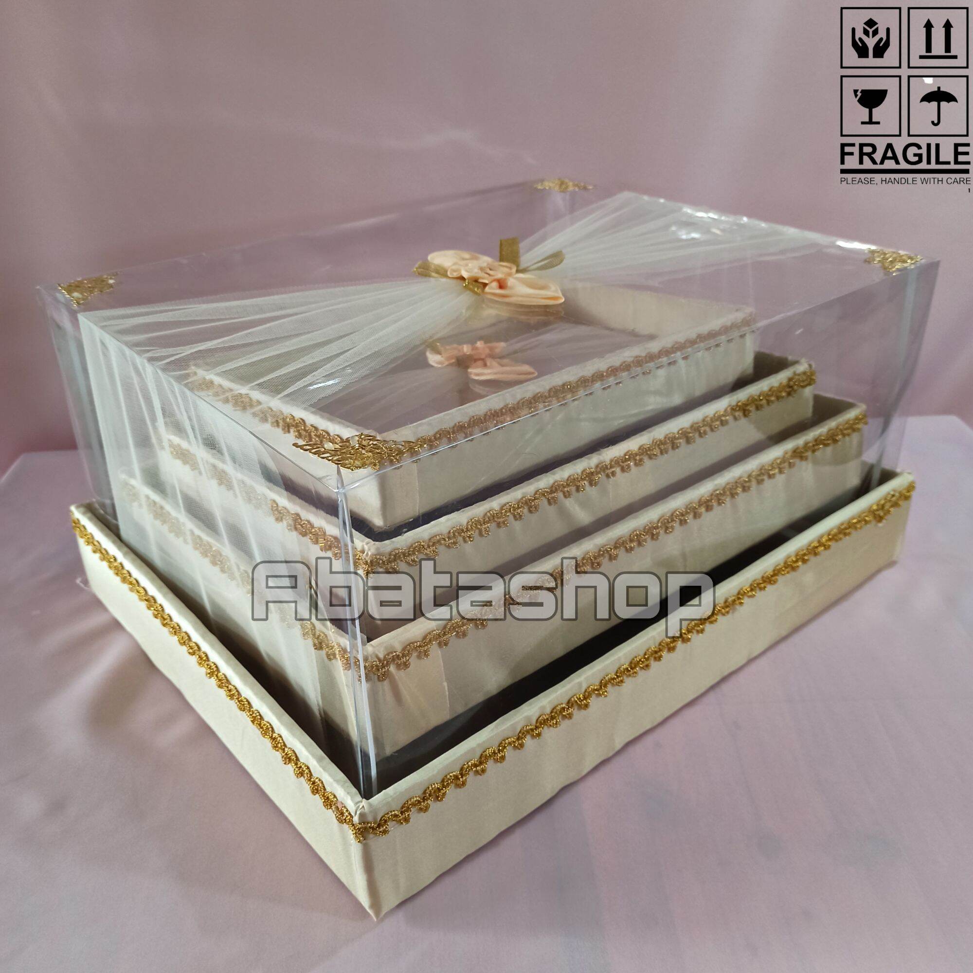 Kotak hantaran 4pcs lengkap tutup & hiasan TILE satin | Lazada Indonesia