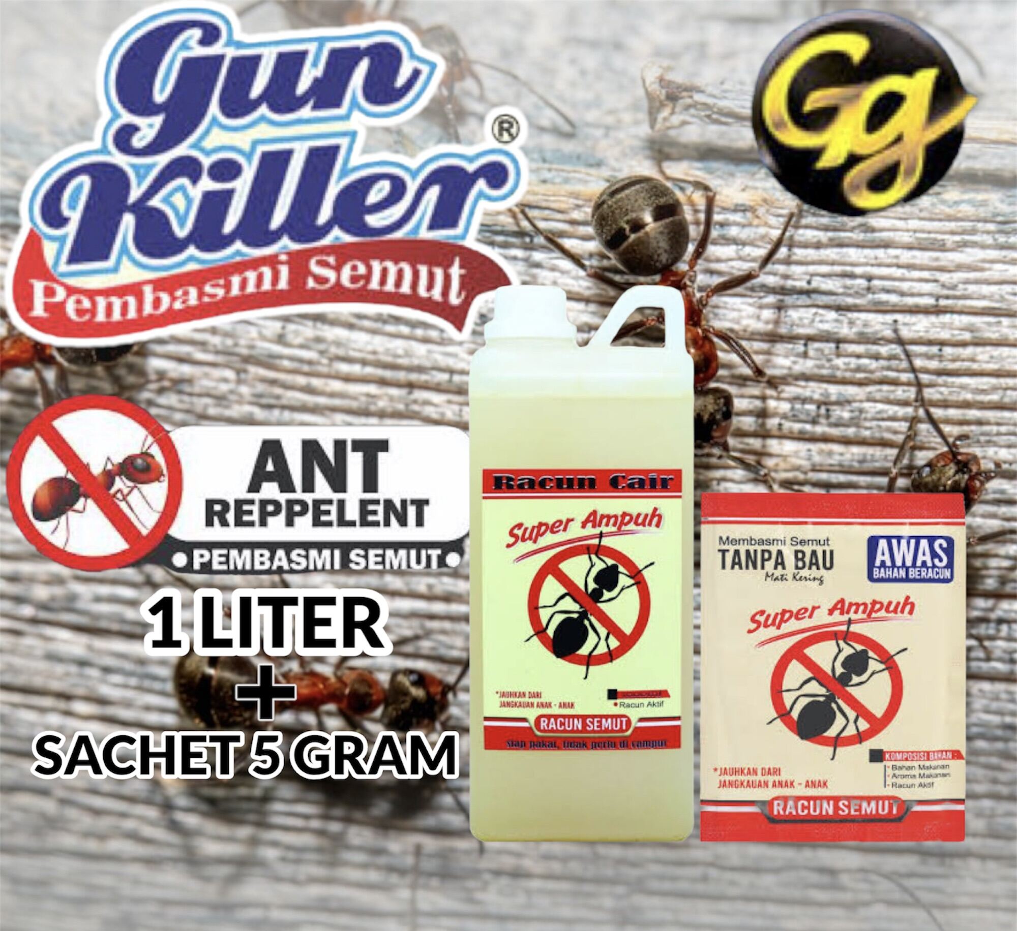 Gun Killer pembasmi semut paling ampuh 100% [1 LITER+SACHET] anti semut, racun semut, obat semut ...