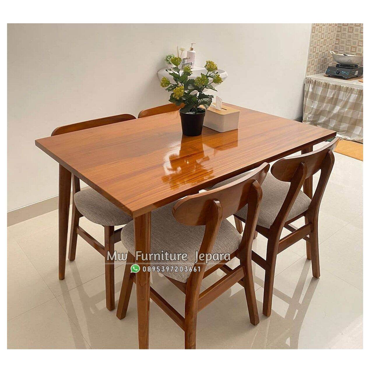 meja makan - meja cafe minimalis 4 kursi busa jok kayu jati - Kursi ...