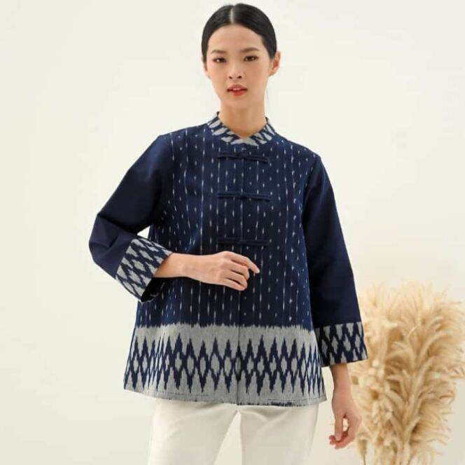blus tenun navy tumpal bawah | Lazada Indonesia