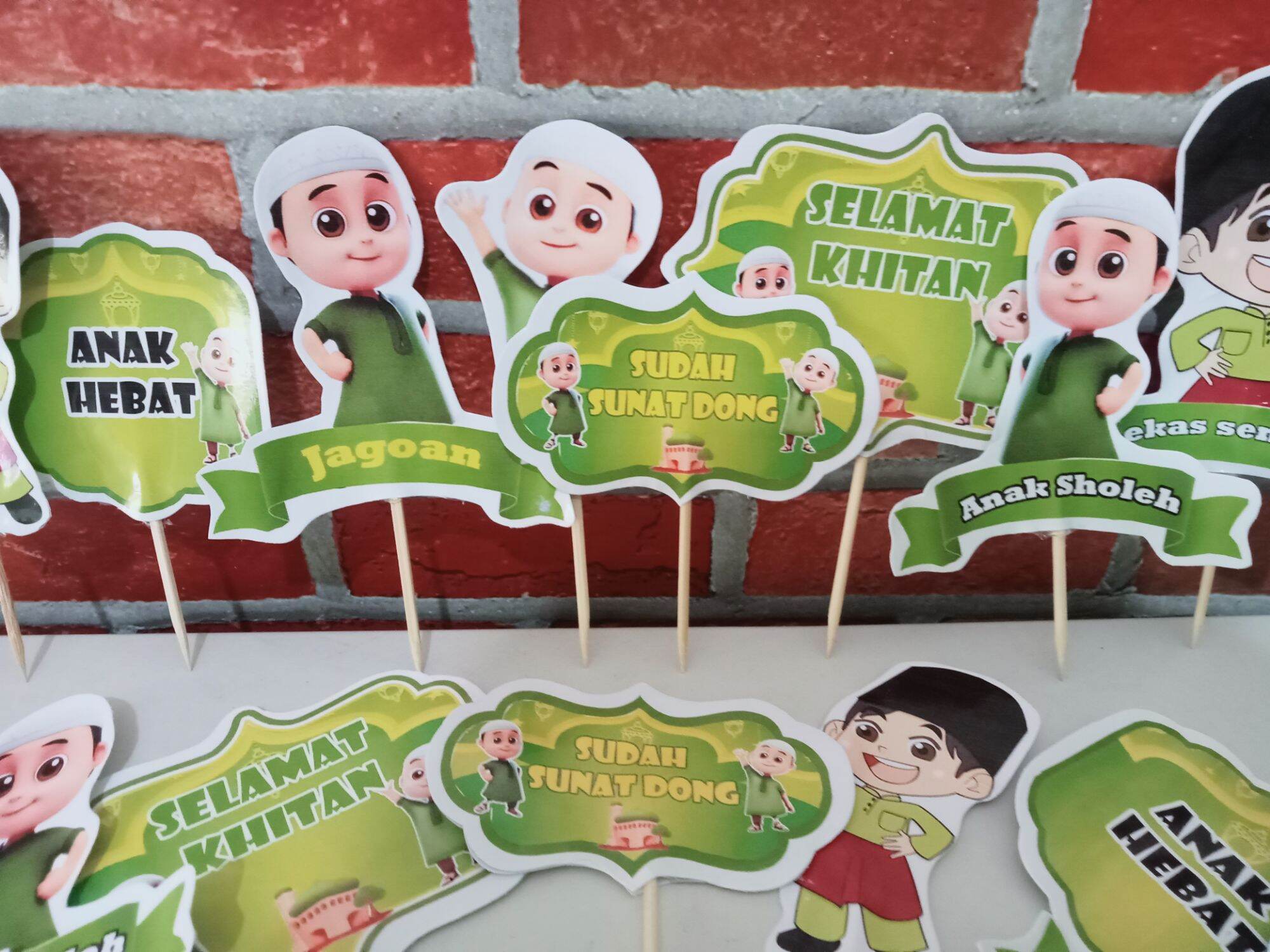 Topper kue khitan satu set isi 8 pcs + desain foto nama anakbahan art ...