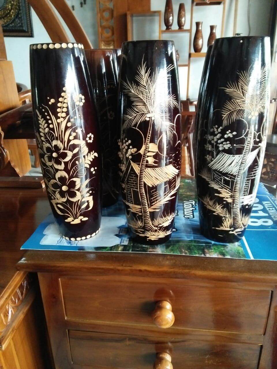 fas pot bunga dari kayu jati motif cukit (bijian) | Lazada Indonesia